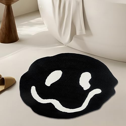 Trippy Smile Face Rug, Funky Retro Smile Face Rug Cute Abstract Bath Mat Soft Plush Water Absorbent Bathroom Shower Mat Non-Slip Bathtub Floor Carpet Funny Home Aesthetic Decor Rug (Black,3.3FT)