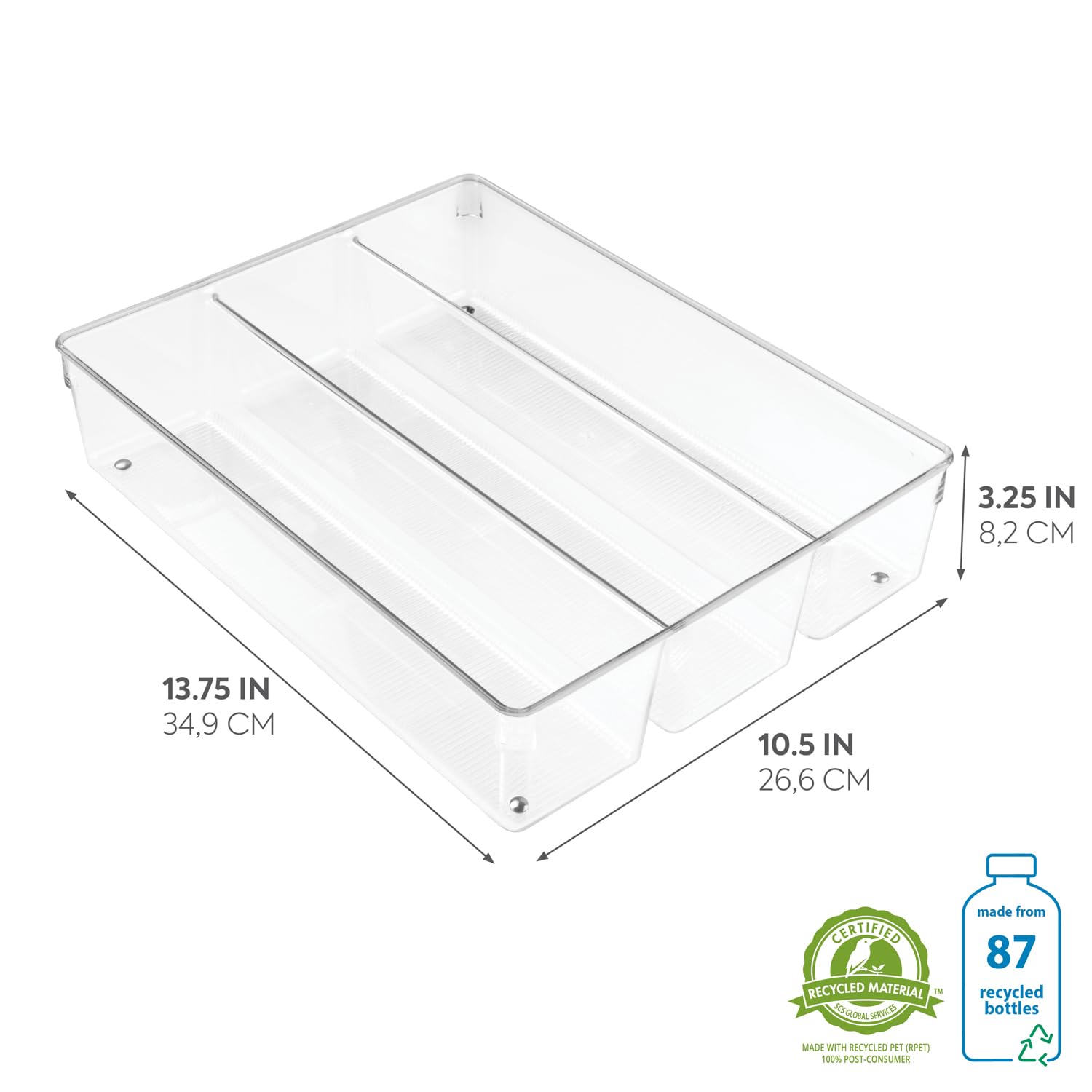 iDesign Linus Kitchen Drawer Organizer for Silverware, Spatulas, Gadgets - Clear 13.8" x 10.5" x 3"