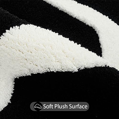 Trippy Smile Face Rug, Funky Retro Smile Face Rug Cute Abstract Bath Mat Soft Plush Water Absorbent Bathroom Shower Mat Non-Slip Bathtub Floor Carpet Funny Home Aesthetic Decor Rug (Black,3.3FT)