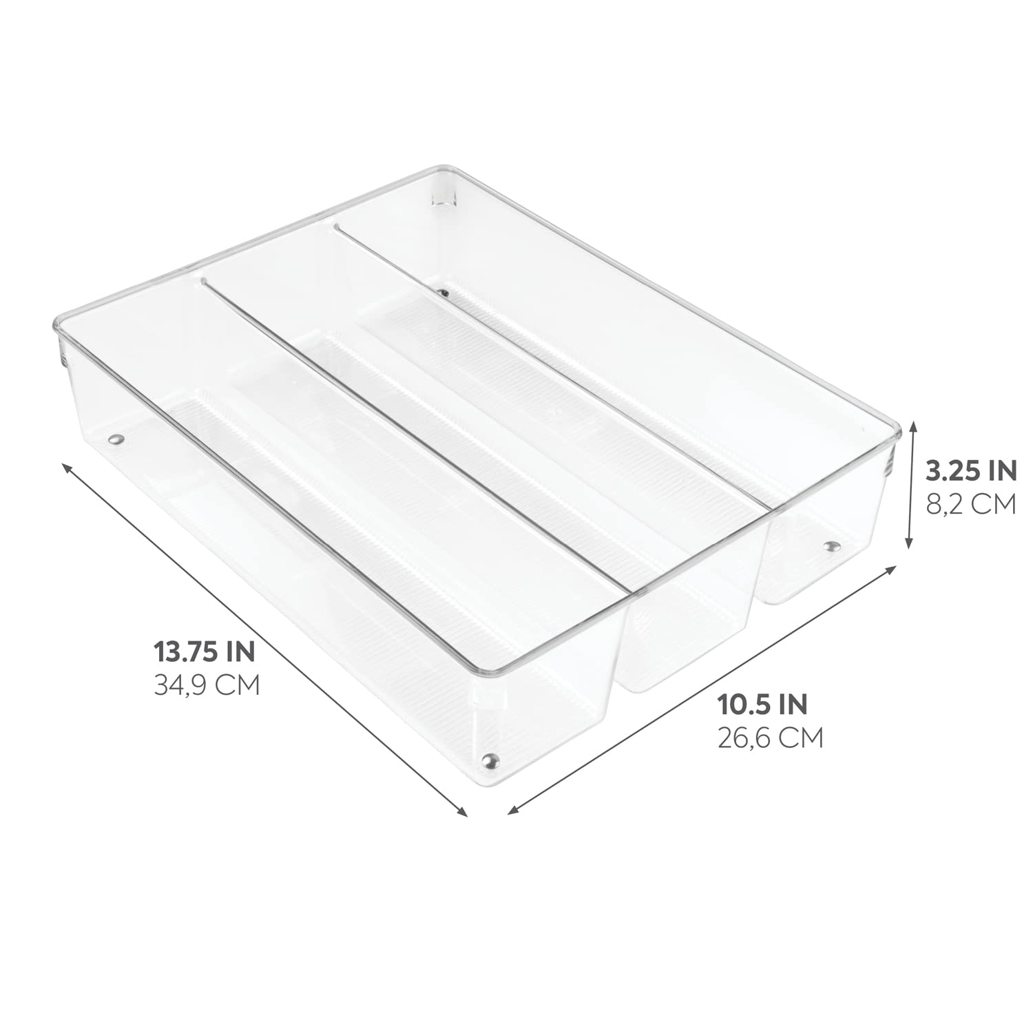 iDesign Linus Kitchen Drawer Organizer for Silverware, Spatulas, Gadgets - Clear 13.8" x 10.5" x 3"