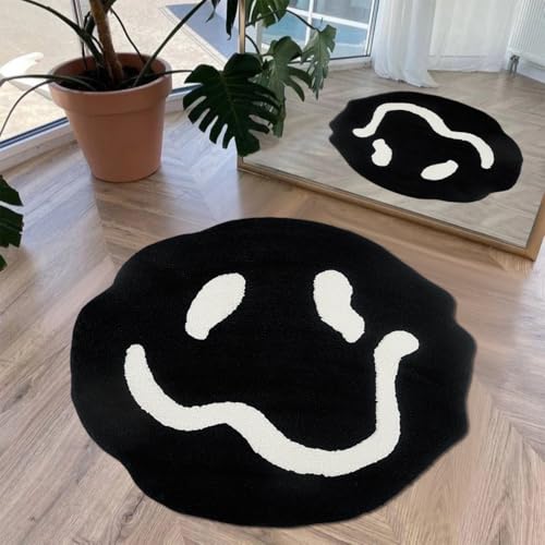 Trippy Smile Face Rug, Funky Retro Smile Face Rug Cute Abstract Bath Mat Soft Plush Water Absorbent Bathroom Shower Mat Non-Slip Bathtub Floor Carpet Funny Home Aesthetic Decor Rug (Black,3.3FT)