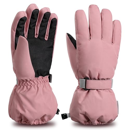 ThxToms Kids Winter Gloves, Waterproof Ski Snow Gloves for Boys and Girls, Winter Warm Gloves for Cold Weather Outdoor Play(Morandi Pink, M)