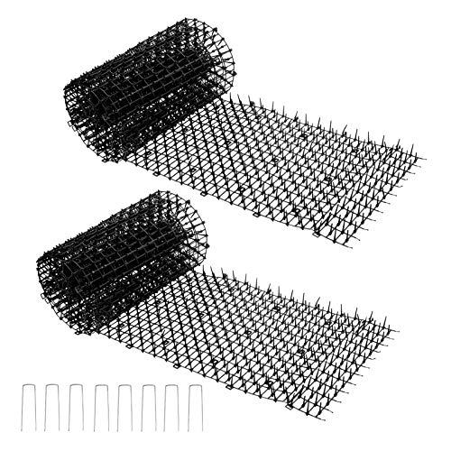 Hmyomina 16.4FT Cat Scat Mat with Spikes Anti-Cats Network Mat Deterrent Mat Digging Stopper for Indoor Outdoor with 8 Garden Staples (8.2FT 2 PCS)