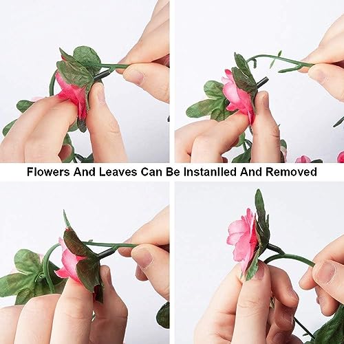 Miracliy 2 Pack 16.4 FT Artificial Flower Hanging Flower Wall Fake Vines Rose Ivy Home Wedding Party Garden Room Décor