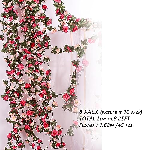 Miracliy 2 Pack 16.4 FT Artificial Flower Hanging Flower Wall Fake Vines Rose Ivy Home Wedding Party Garden Room Décor