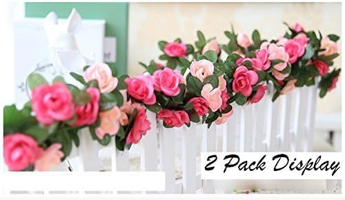 Miracliy 2 Pack 16.4 FT Artificial Flower Hanging Flower Wall Fake Vines Rose Ivy Home Wedding Party Garden Room Décor