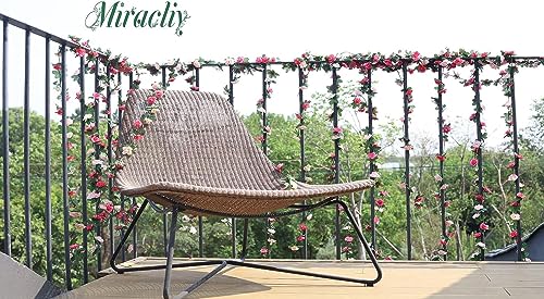 Miracliy 2 Pack 16.4 FT Artificial Flower Hanging Flower Wall Fake Vines Rose Ivy Home Wedding Party Garden Room Décor