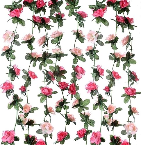 Miracliy 2 Pack 16.4 FT Artificial Flower Hanging Flower Wall Fake Vines Rose Ivy Home Wedding Party Garden Room Décor