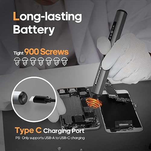 AM ARROWMAX 102 in 1 Electric Screwdriver, Cordless Precision Screwdriver Set with 96 Magnetic Bits, Red Dot, IF Winning Design, Portable Screwdriver Set for Phone Camera Watch (SES PRO PLUS) Grey