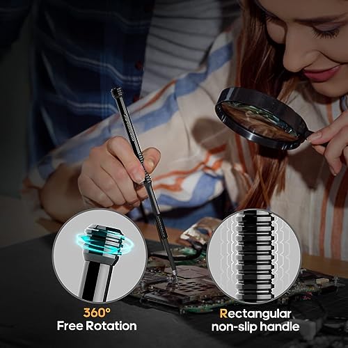 AM ARROWMAX 102 in 1 Electric Screwdriver, Cordless Precision Screwdriver Set with 96 Magnetic Bits, Red Dot, IF Winning Design, Portable Screwdriver Set for Phone Camera Watch (SES PRO PLUS) Grey