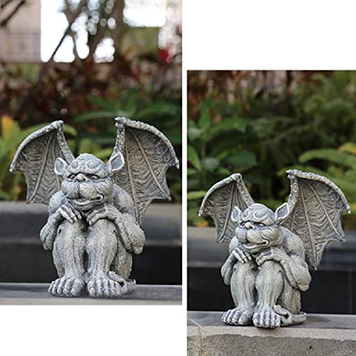 OwMell Gargoyle Statue Garden Guardian Sculpture Figurine Gothic Indoor Outdoor Garden Decor Statue, Sitting with Hands on Knees 7 Inch