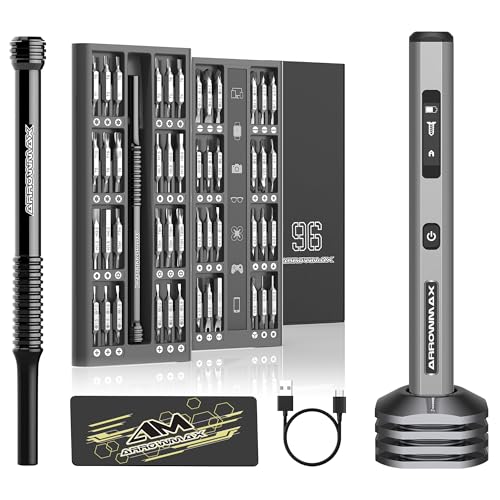 AM ARROWMAX 102 in 1 Electric Screwdriver, Cordless Precision Screwdriver Set with 96 Magnetic Bits, Red Dot, IF Winning Design, Portable Screwdriver Set for Phone Camera Watch (SES PRO PLUS) Grey