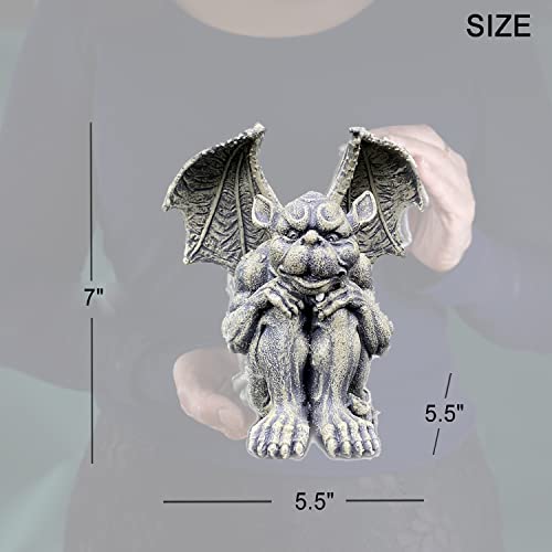 OwMell Gargoyle Statue Garden Guardian Sculpture Figurine Gothic Indoor Outdoor Garden Decor Statue, Sitting with Hands on Knees 7 Inch