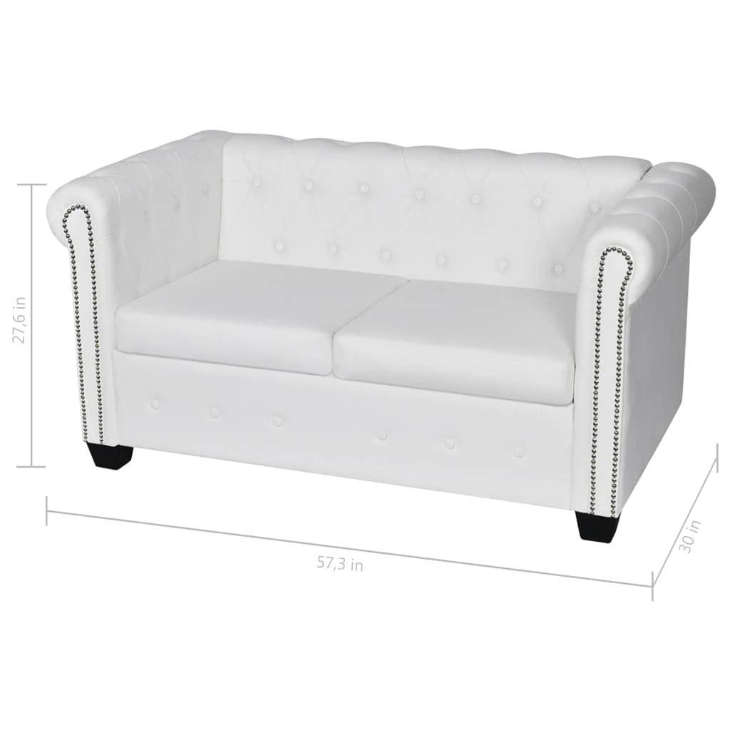 ULUYYUC Chesterfield 2-Seater Artificial,Leather Parlor Sofa Porch Sofa Modern Sofa Guest Sofa with Armrests Suitable for Living Room Apartment Home Office Leather White