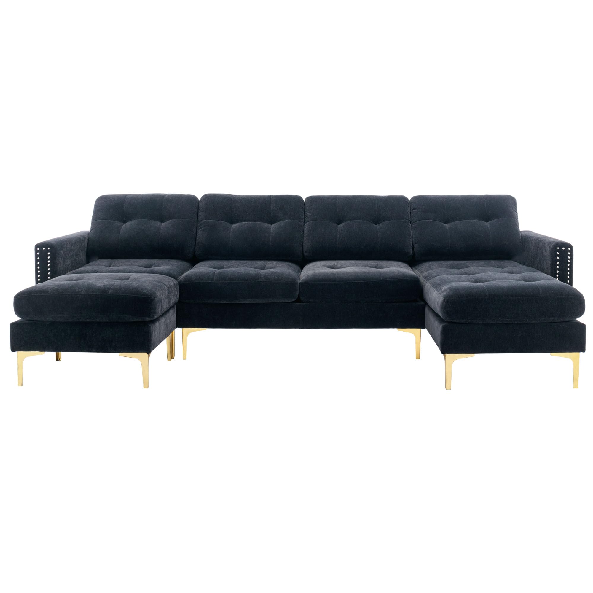 Eafurn U-Shaped Sectional Sofa w/Reversible Chaise Lounge and Movable Ottoman, 5-Seater Convertible Corner Couch Modern Design Velvet Upholstered Comfy Sofa & Couch for Living Room Furniture Sets