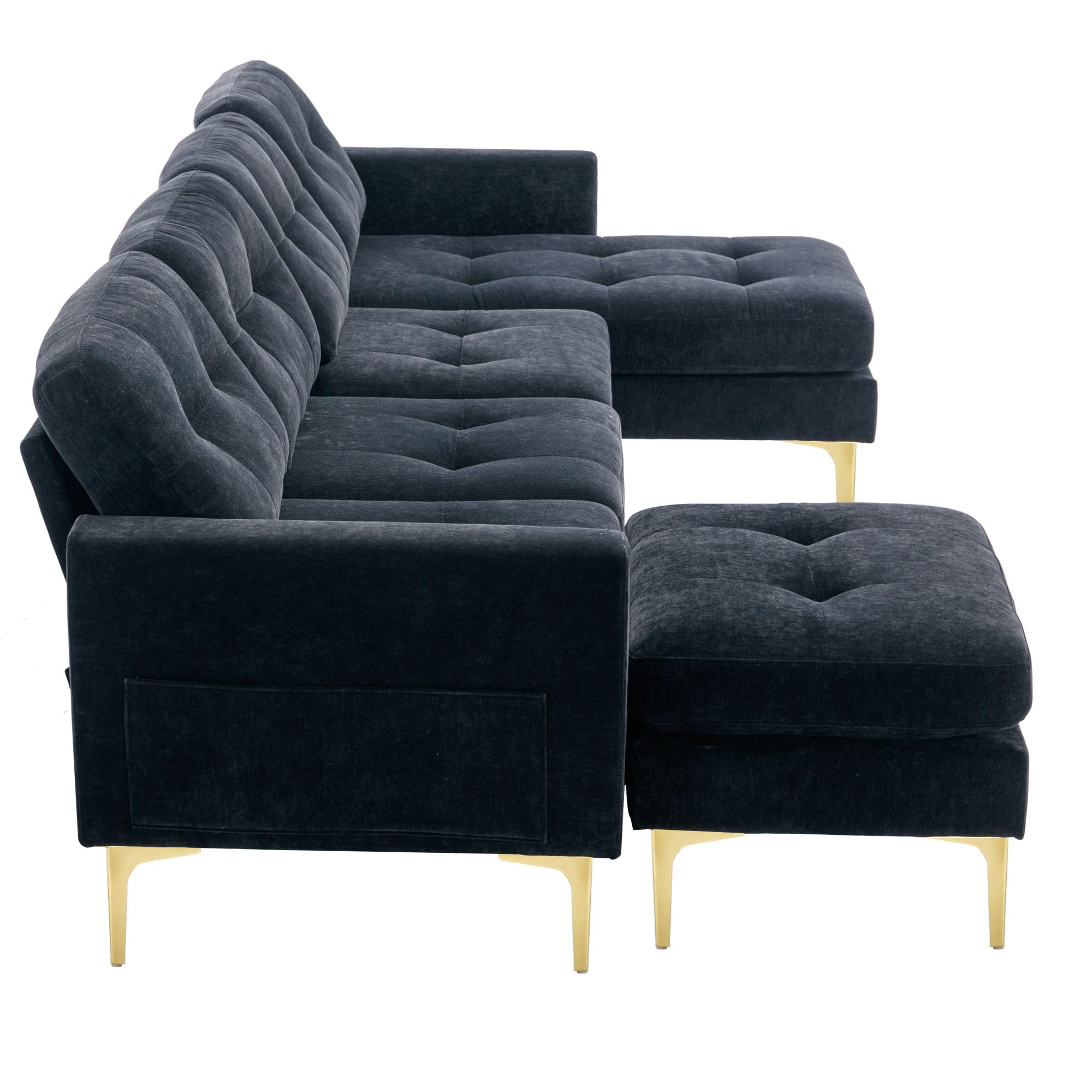 Eafurn U-Shaped Sectional Sofa w/Reversible Chaise Lounge and Movable Ottoman, 5-Seater Convertible Corner Couch Modern Design Velvet Upholstered Comfy Sofa & Couch for Living Room Furniture Sets