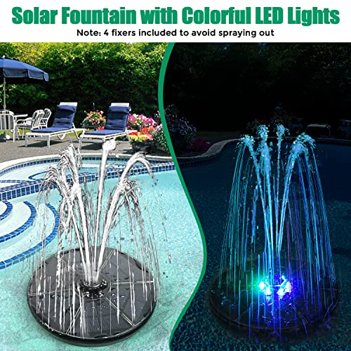 GAIZERL 3.5W Solar Fountain Pump for Bird Bath, Outdoor Water Fountain with 4 Fixed Sticks & 7 Nozzles, Solar Powered Floating Fountain with Colorful LED Lights, 2000 Battery for Garden, and Pool