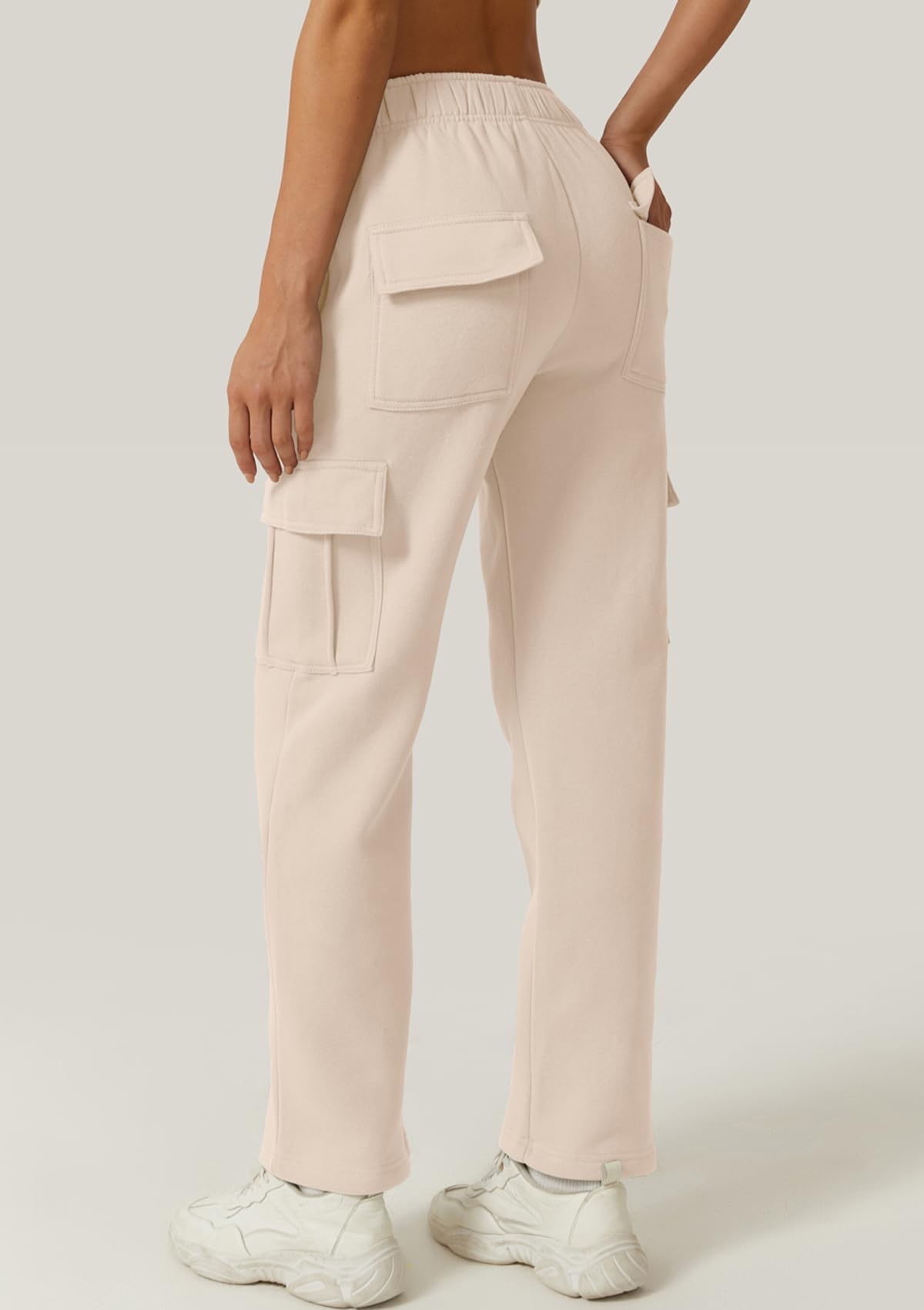 QINSEN Plus Size Womens Elastic Waist Sweatpants Long Fleece Cargo Pants for Leisure XL Beige