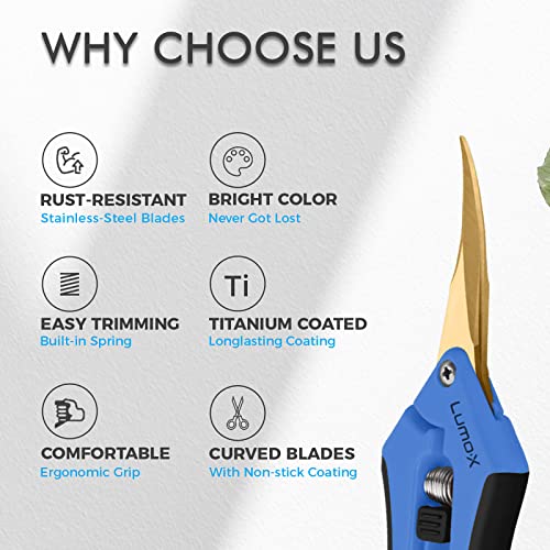 Lumo-X Trimming Scissors Pruning Snips with Titanium Coated CURVED Blades & STRAIGHT Blades for Precision Buds Trimming, Indoor/Outdoor Garden Trimming, Bonsai, Hydroponics (Green & Blue - Set)