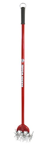 Garden Weasel Cultivator β Break Up Soil, Detachable Tines, Long Handle, 54.5β Long, red and silver