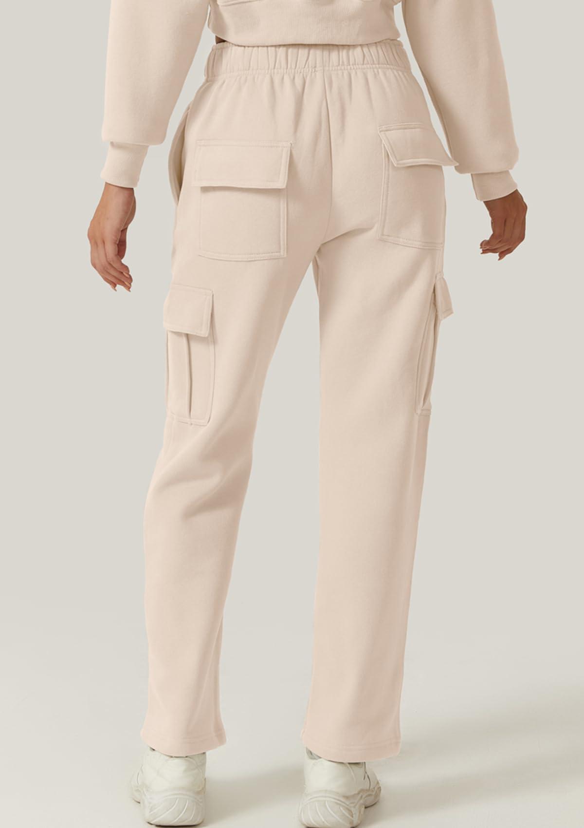 QINSEN Plus Size Womens Elastic Waist Sweatpants Long Fleece Cargo Pants for Leisure XL Beige