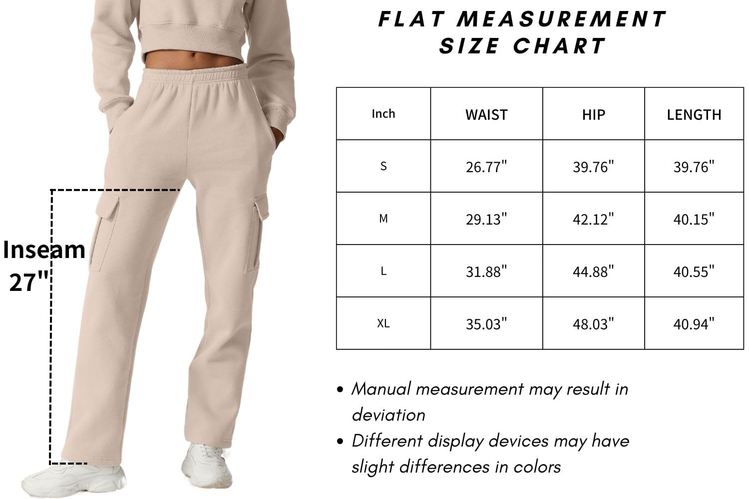 QINSEN Plus Size Womens Elastic Waist Sweatpants Long Fleece Cargo Pants for Leisure XL Beige