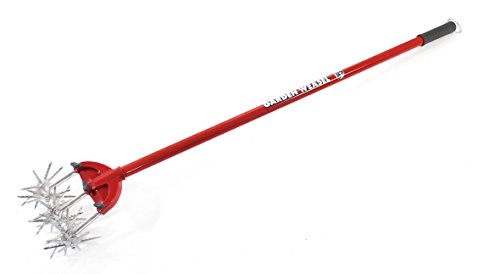 Garden Weasel Cultivator β Break Up Soil, Detachable Tines, Long Handle, 54.5β Long, red and silver