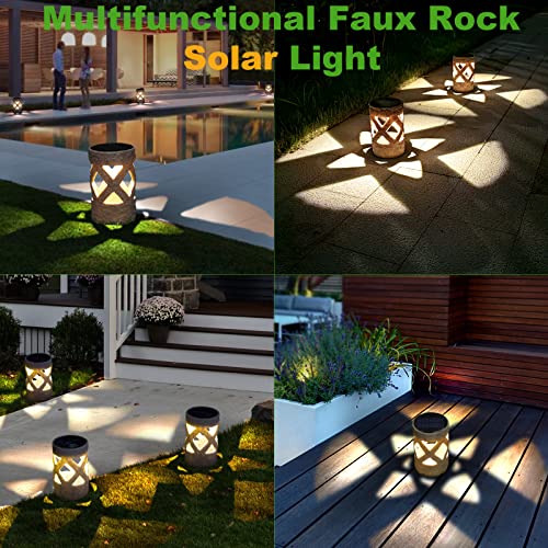 MXwcy Solar Garden Lights Outdoor Yard Rock Lights Led Landscape Lighting for Pathway Lawn Patio Yard Walkway, 2 Pack (Warm White)
