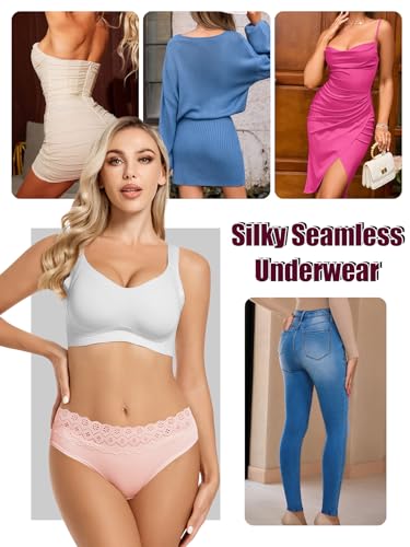 MEIYATING Women’s Panties Lace Low Rise Sexy Hipster Bikini Underwear Seamless Cute Stretch Silky Pack(Multicolor,XL)