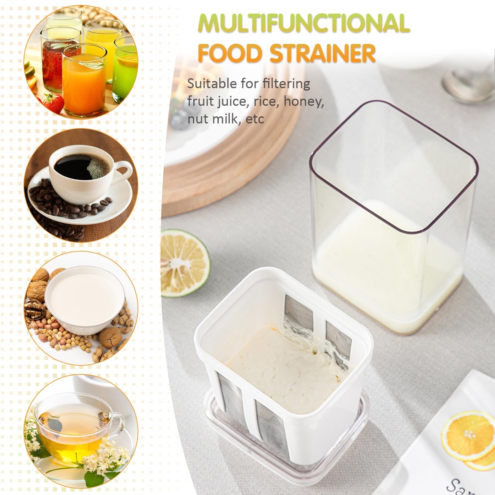 SMALLSHS Yogurt Strainer, Small 480ML (16 Oz) Fine Mesh Strainer, Rice Tea Juicing Food Sieve Strainer, Thick Greek Yogurt Milk Filter Kitchen Tools Reusable Homemade Cup with Stainless Steel Mesh