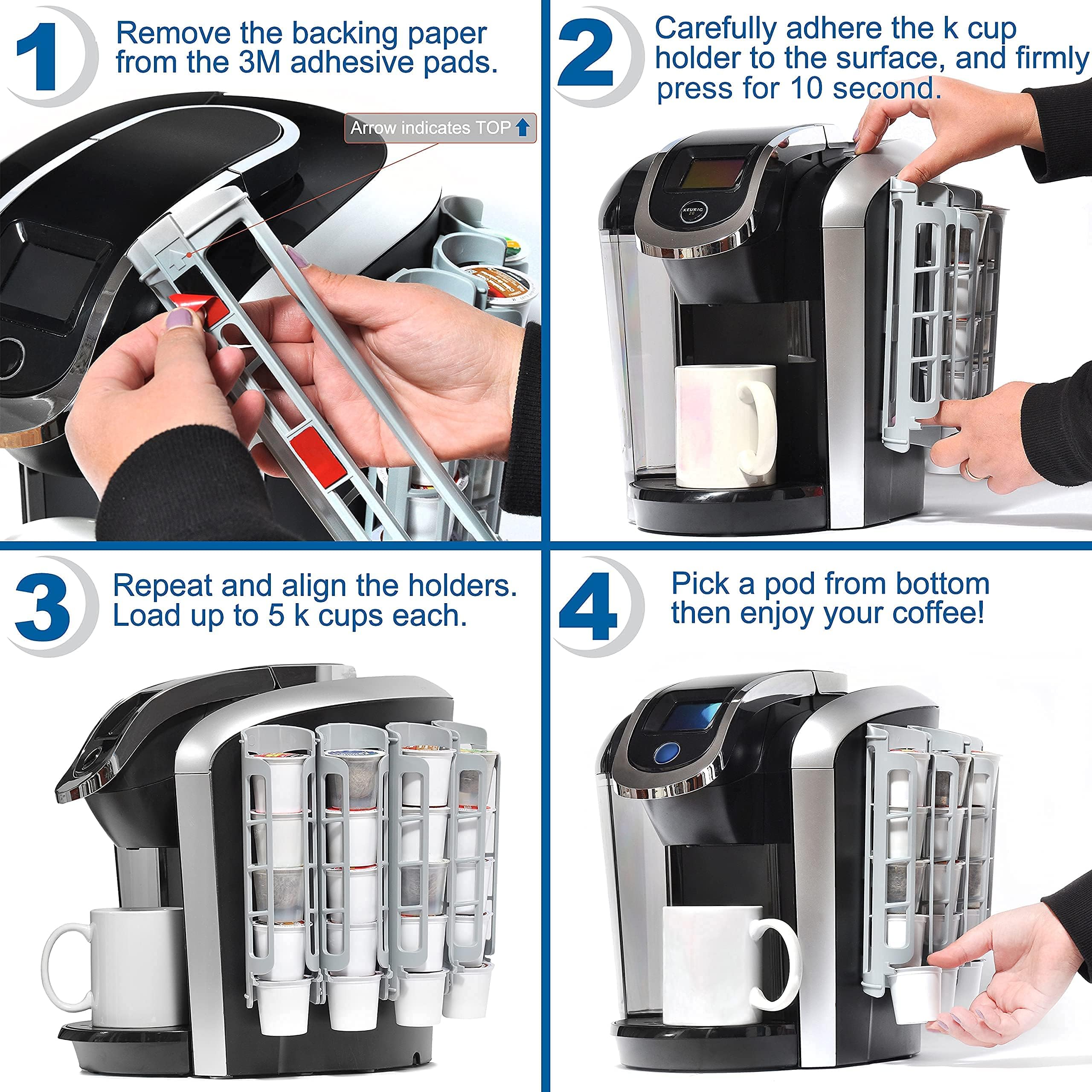 STORAGENIE Coffee Pod Holder Side Mount K Cup Pods Dispenser compatible with Keurig Coffee Makers, Perfect for Small Counters, Holiday Version(2 Rows/For 10 K Cups, PINK)
