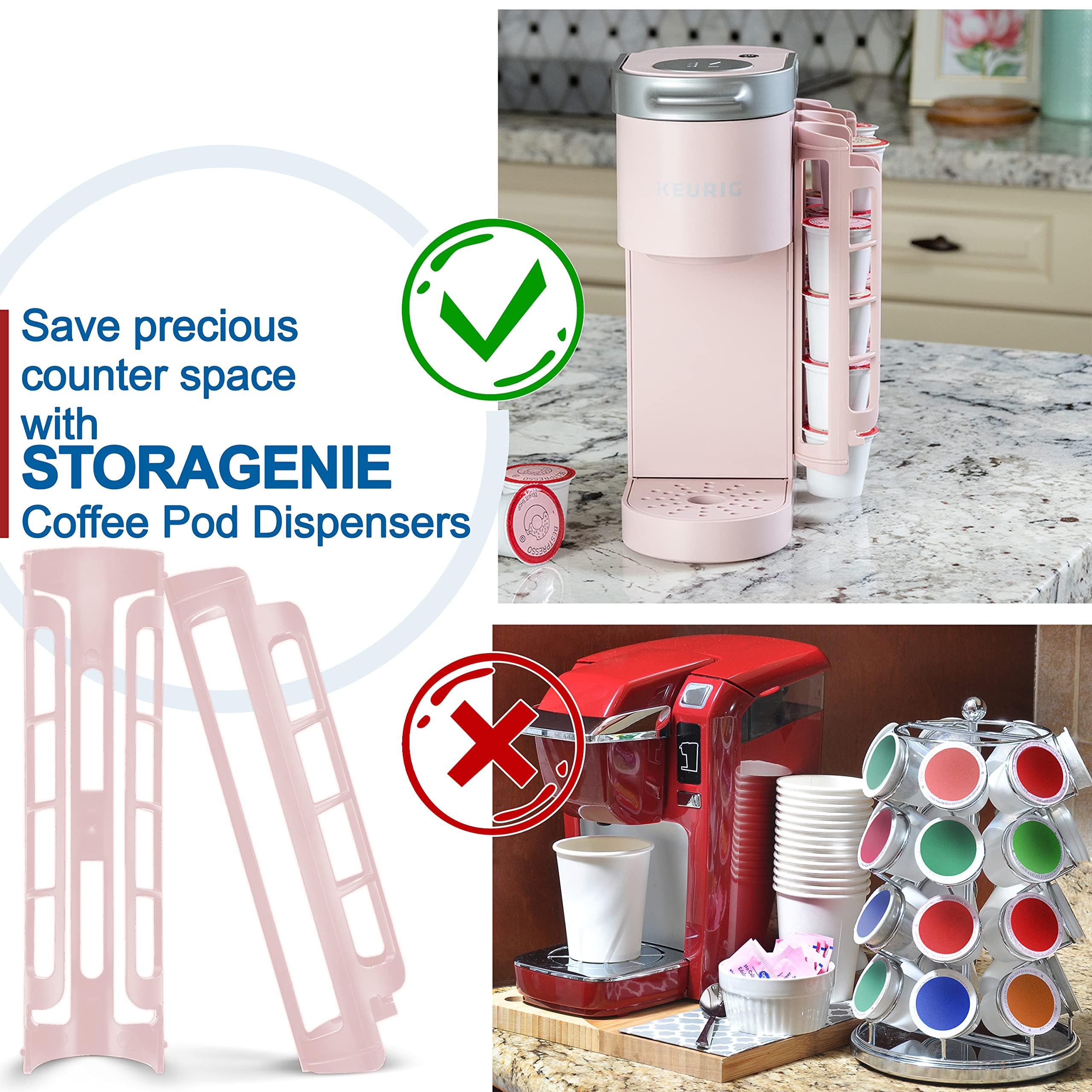 STORAGENIE Coffee Pod Holder Side Mount K Cup Pods Dispenser compatible with Keurig Coffee Makers, Perfect for Small Counters, Holiday Version(2 Rows/For 10 K Cups, PINK)