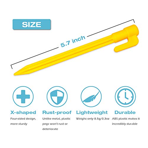 Hikemax 60 Pack Plastic Tent Pegs Garden Landscape Stakes 5.7 Inch for Anchoring Garden Netting, Camping Tents, Rain Tarps and Landscape Fabric Lawn Edging