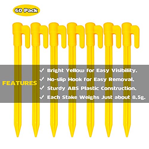 Hikemax 60 Pack Plastic Tent Pegs Garden Landscape Stakes 5.7 Inch for Anchoring Garden Netting, Camping Tents, Rain Tarps and Landscape Fabric Lawn Edging