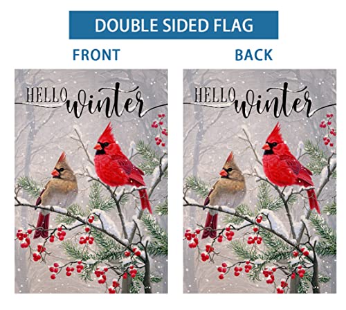 Winter Cardinal Bird Garden Flag 12x18 Vertical Double Sided Farmhouse Trees Snow Christmas Holiday Outside Decorations Burlap Yard Flag BW233