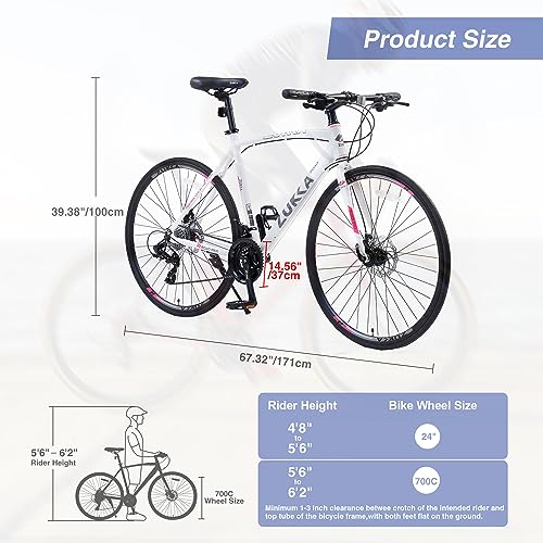 MAKELEN Road Bike for Men and Women Alloy Frame City Bicycle 700 c Wheel Set / 24 Speed/Disc Brake White&Grey