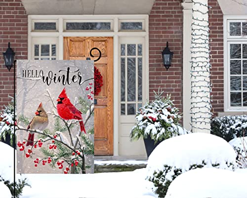 Winter Cardinal Bird Garden Flag 12x18 Vertical Double Sided Farmhouse Trees Snow Christmas Holiday Outside Decorations Burlap Yard Flag BW233