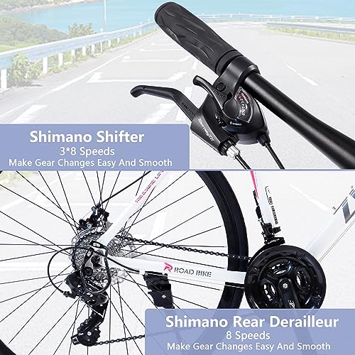 MAKELEN Road Bike for Men and Women Alloy Frame City Bicycle 700 c Wheel Set / 24 Speed/Disc Brake White&Grey