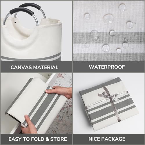 CHICVITA Large Laundry Basket Dirty Clothes Hamper, Collapsible Laundry Baskets for College Dorm, Foldable Dirty Clothes Basket, Canvas Laundry Bag with Handles, 1 Pack, 80L, Grey