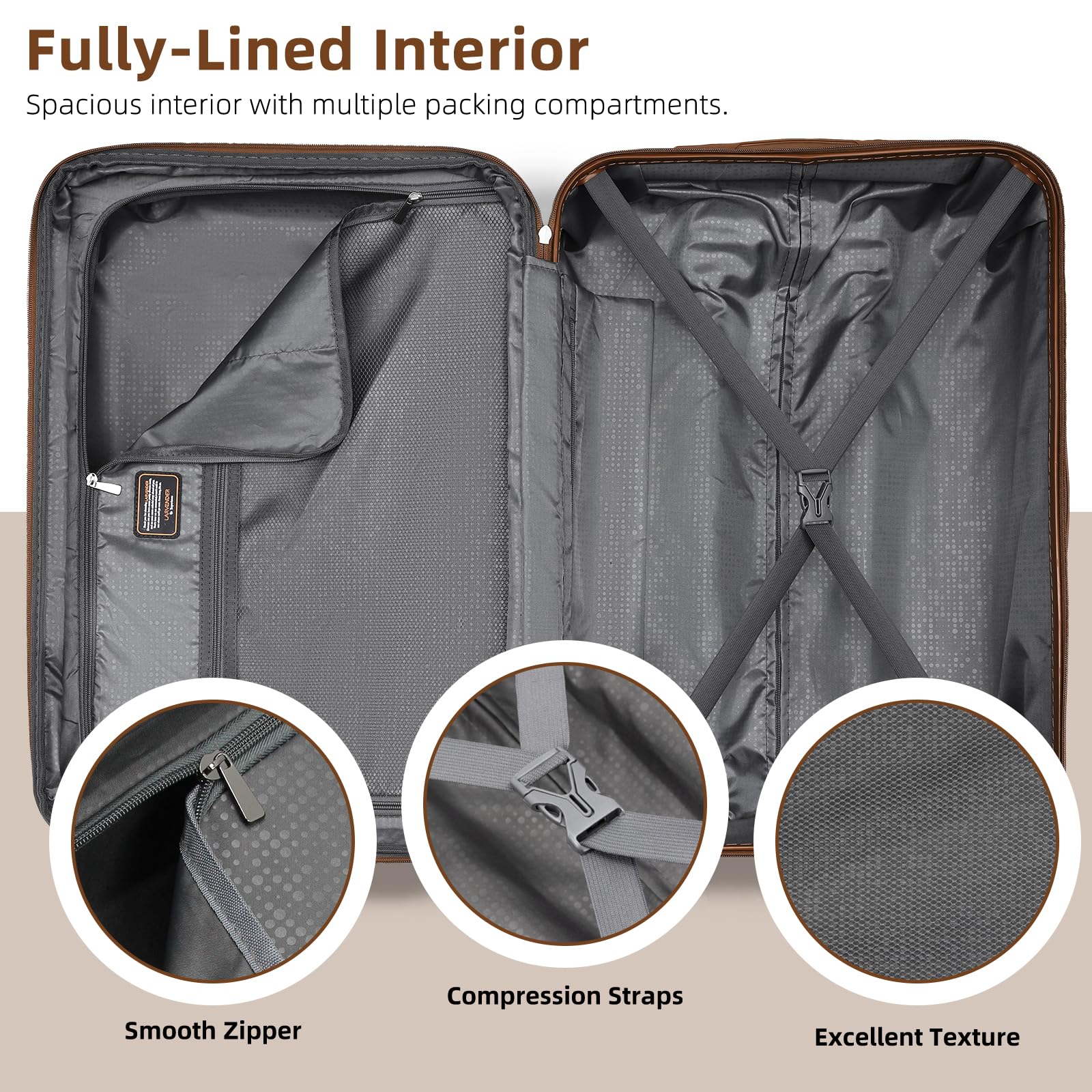 LARVENDER Luggage Sets 5 Piece Hard Shell Expandable Suitcase Set with Double Spinner Wheels TSA Lock (Black Brown, 5 Piece Set)