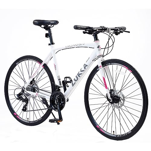 MAKELEN Road Bike for Men and Women Alloy Frame City Bicycle 700 c Wheel Set / 24 Speed/Disc Brake White&Grey