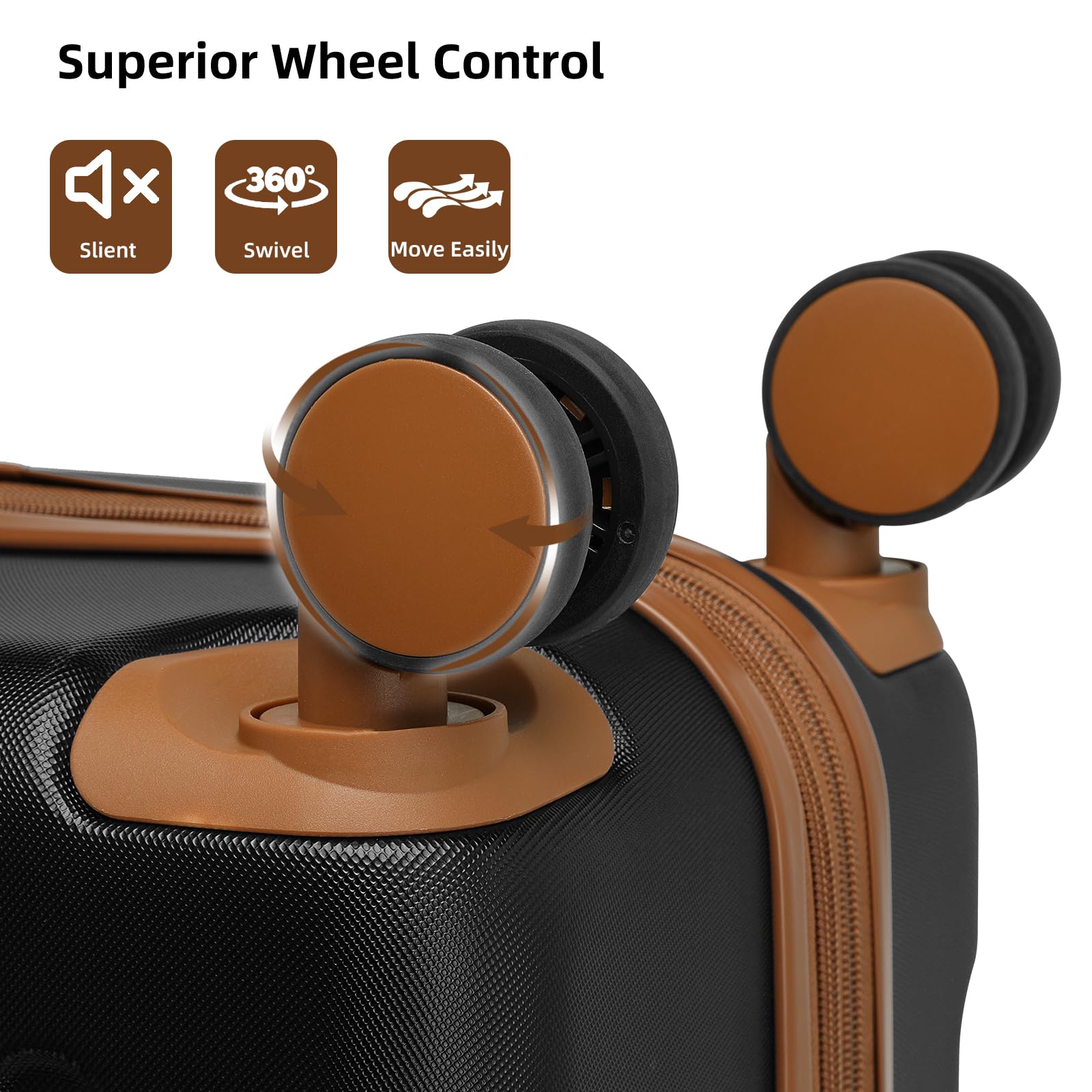LARVENDER Luggage Sets 5 Piece Hard Shell Expandable Suitcase Set with Double Spinner Wheels TSA Lock (Black Brown, 5 Piece Set)