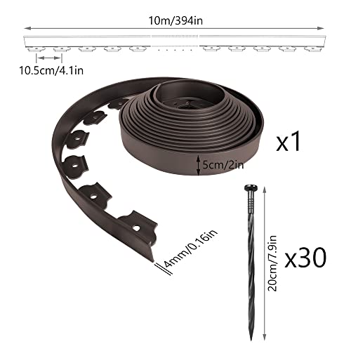 VOUNOT Landscape Edging No-Dig with 30 Anchoring Stakes 33 Feet Plastic Edging Border Flexible for Lawn, Yard, Garden 2 Inch Tall Brown