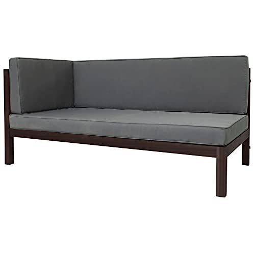 Merax Patio Furniture Sets 4 Pieces, Outdoor Solid Wood Sectional Sofa with Soft Cushions & Coffee Table, Grey