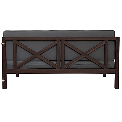 Merax Patio Furniture Sets 4 Pieces, Outdoor Solid Wood Sectional Sofa with Soft Cushions & Coffee Table, Grey