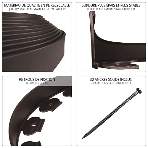 VOUNOT Landscape Edging No-Dig with 30 Anchoring Stakes 33 Feet Plastic Edging Border Flexible for Lawn, Yard, Garden 2 Inch Tall Brown