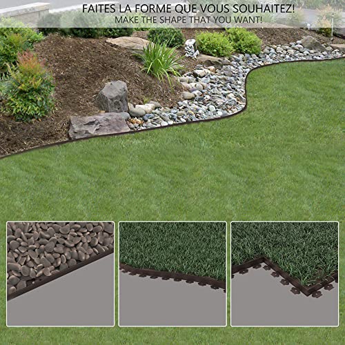 VOUNOT Landscape Edging No-Dig with 30 Anchoring Stakes 33 Feet Plastic Edging Border Flexible for Lawn, Yard, Garden 2 Inch Tall Brown