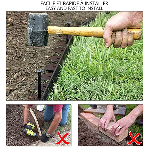 VOUNOT Landscape Edging No-Dig with 30 Anchoring Stakes 33 Feet Plastic Edging Border Flexible for Lawn, Yard, Garden 2 Inch Tall Brown