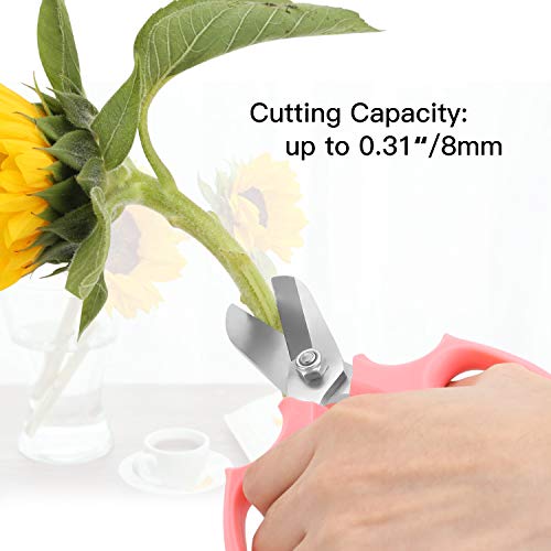 Housolution Flower Scissors, Strong Floral Shears, Premium Steel Garden Pruning Shears Floral Fruits Leaf Scissors Hand Pruner Snip Trimming Tool for Gardening Flower Arrangement, Pink