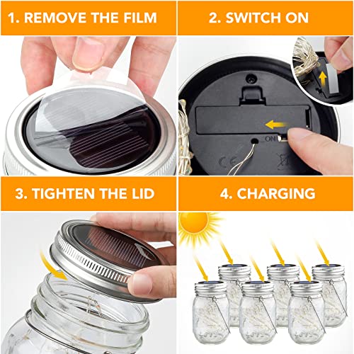 Mlambert Mason Jar Solar Lights 30 LEDs, 6 Pack Hanging Solar Lights Outdoor, Waterproof Fairy Lights Solar Lanterns for Patio Garden, Hangers and Jars Included- Warm White